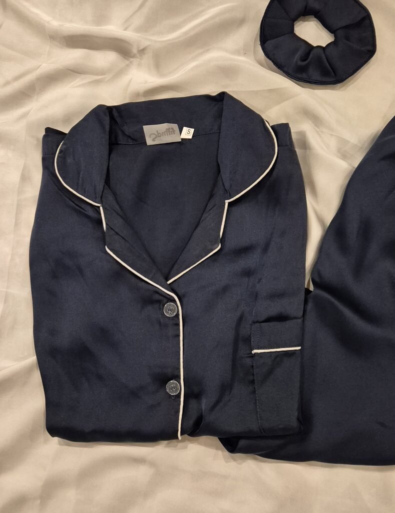 Navy Blue Silk – Premium PJ Set – Spuffy.pk